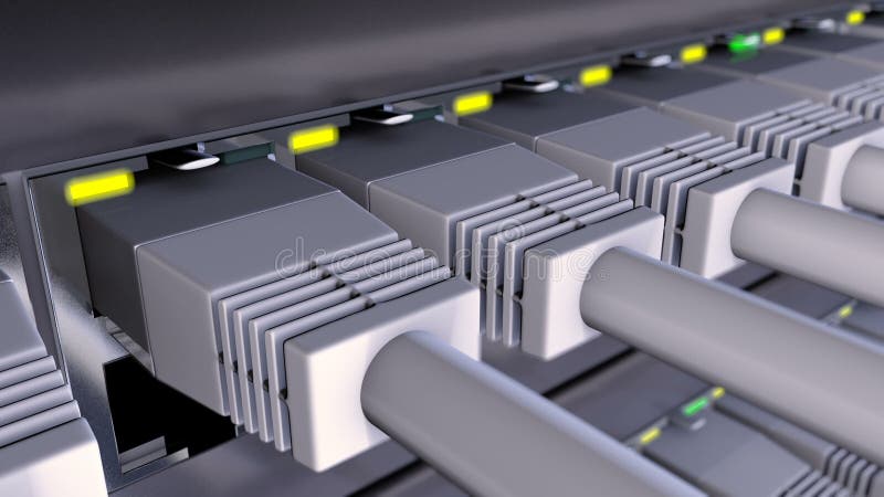 Network Switch and Ethernet Cables in Data Center. Internet and ...