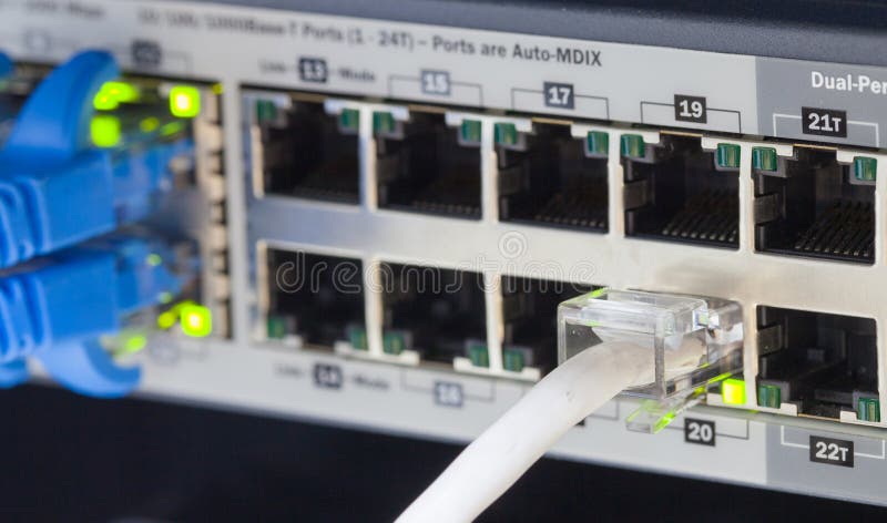 RJ45 Lan Cable Connected To Switch Stock Image - Image of fibre, office ...