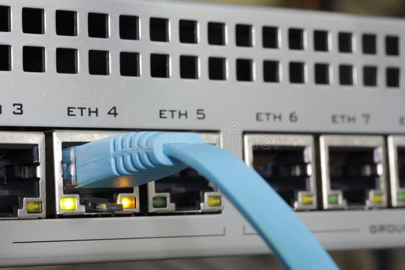 RJ45 Lan Cable Connected To Switch. Stock Image - Image of cat5, cable ...