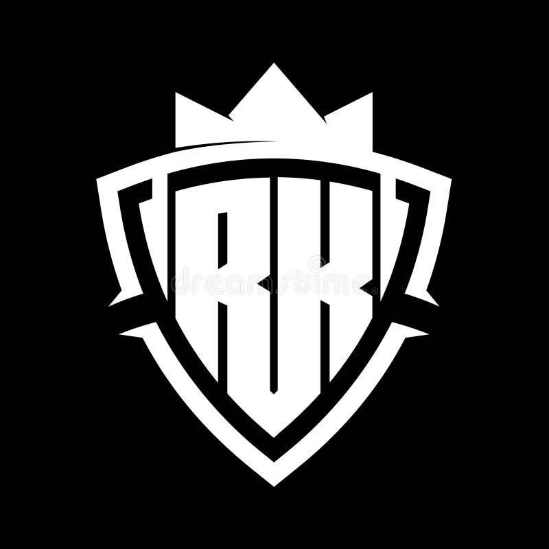 RK Letter Monogram with Triangle Curve Shield Shape with Crown White ...