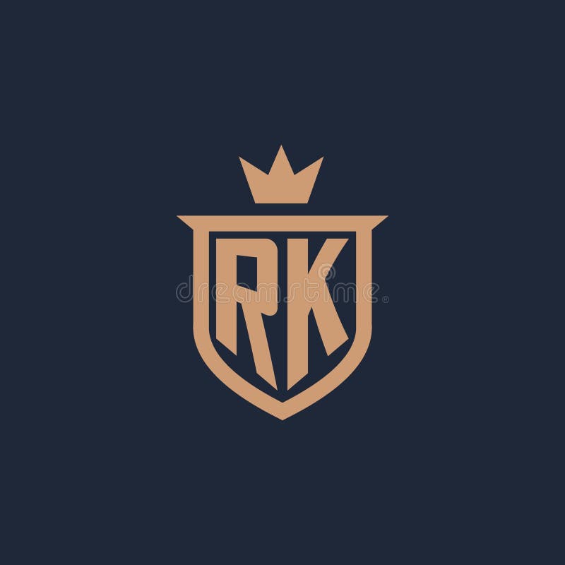 RK Monogram Initial Logo with Shield and Crown Style Stock Vector ...