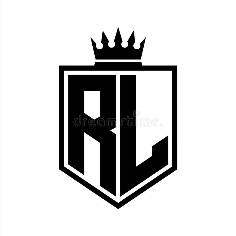 RL Logo Monogram Bold Shield Geometric Shape with Crown Outline Black ...