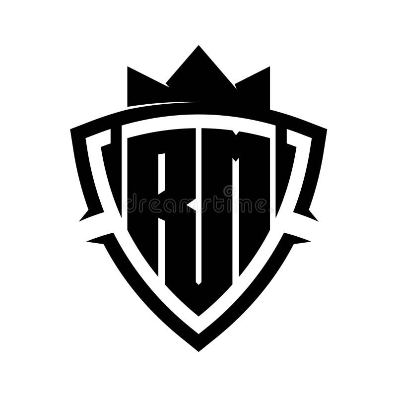 RM Letter Bold Monogram Triangle Curve Shield Shape with Crown Black ...