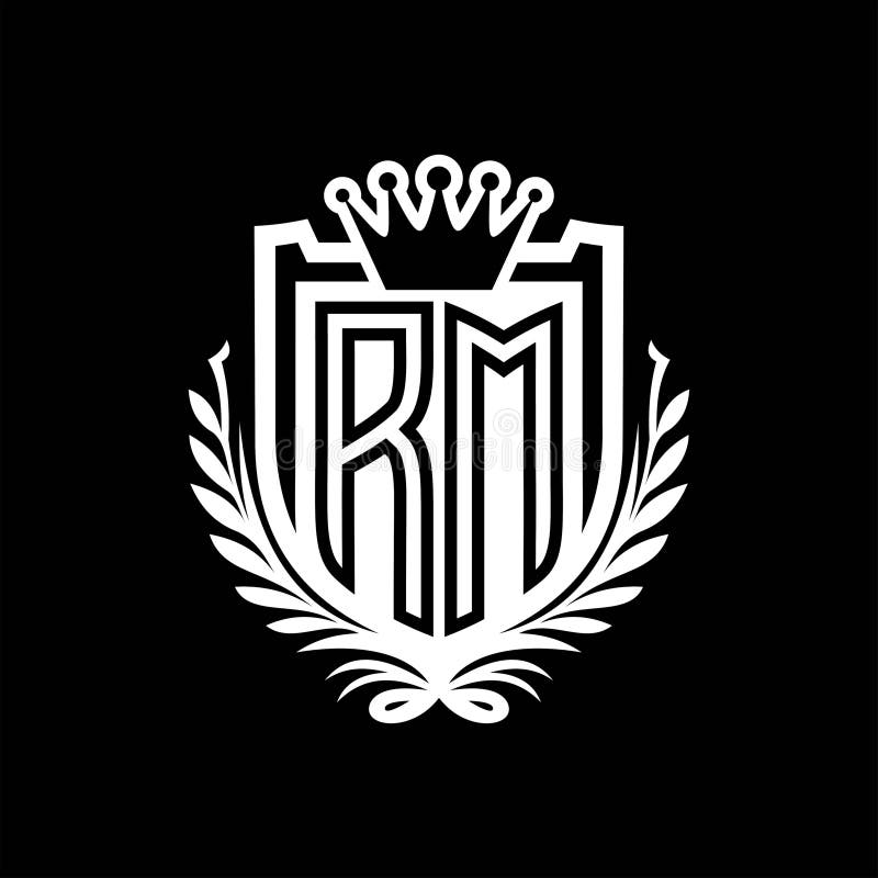 RM Letter Logo Heraldic Shield Shape with Crown on Black Background ...