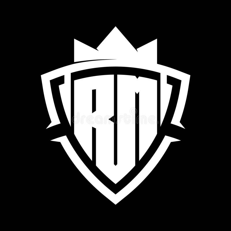 RM Letter Monogram with Triangle Curve Shield Shape with Crown White and Black Background Color ...