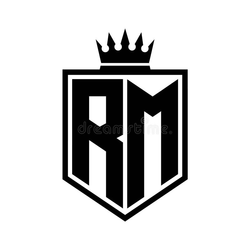 RM Logo Monogram Bold Shield Geometric Shape with Crown Outline Black ...
