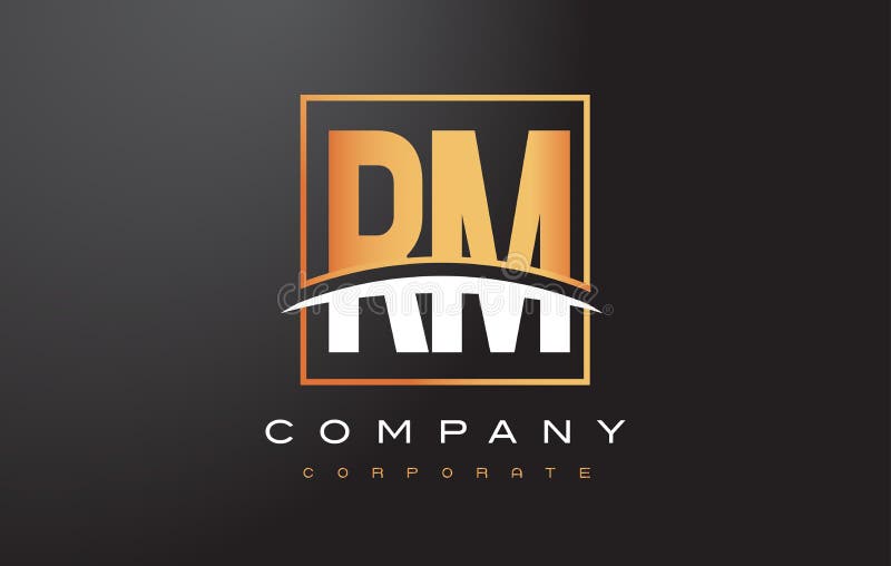 RM R M Golden Letter Logo Design With Gold Square And Swoosh. Stock ...