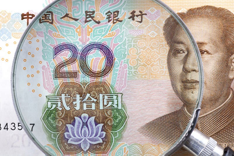 RMB 20 Under the Magnifying Glass Stock Image - Image of glass, color ...