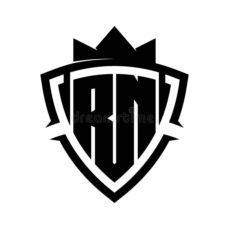 RN Letter Bold Monogram Triangle Curve Shield Shape with Crown Black ...