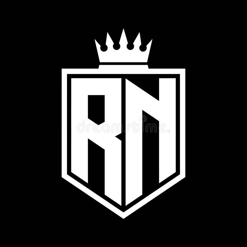 RN Logo Monogram Bold Shield Geometric Shape with Crown Outline Black ...