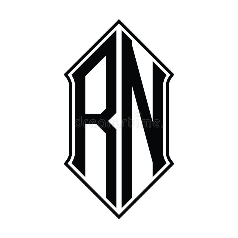 RN Logo Monogram with Shieldshape and Outline Design Template Vector ...