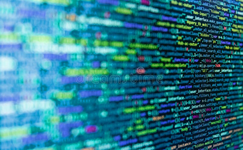 Hi-tech Modern Screen of Data, Digits and Chars on Monitor Display. Programming Code Abstract ...