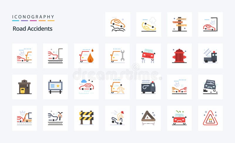 25 Road Accidents Flat Color Icon Pack. Vector Icons Illustration Stock ...