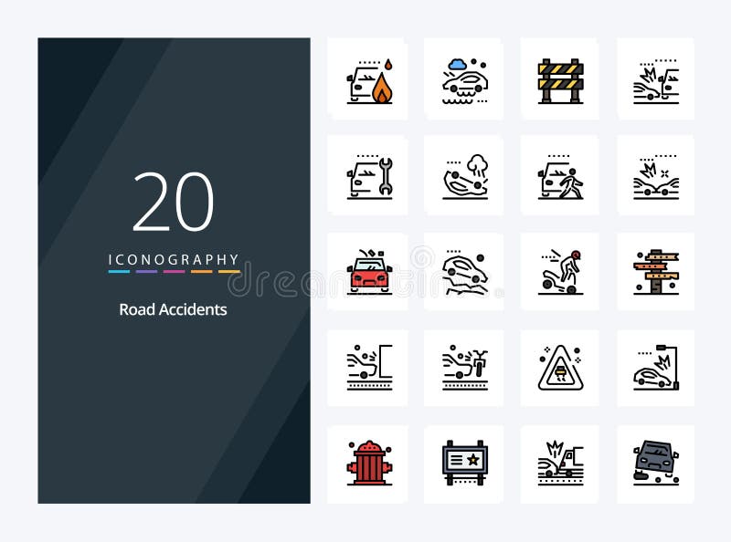 20 Road Accidents Line Filled Icon for Presentation Stock Vector ...