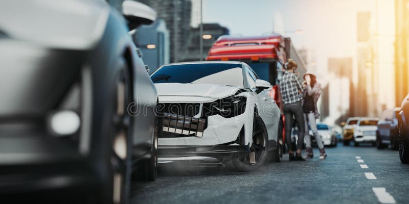 Road Accidents and Traffic Congestion Stock Illustration - Illustration ...