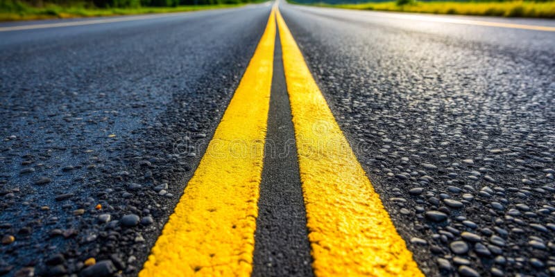 The Road Ahead a Low Angle Perspective of Yellow Lines on Asphalt ...