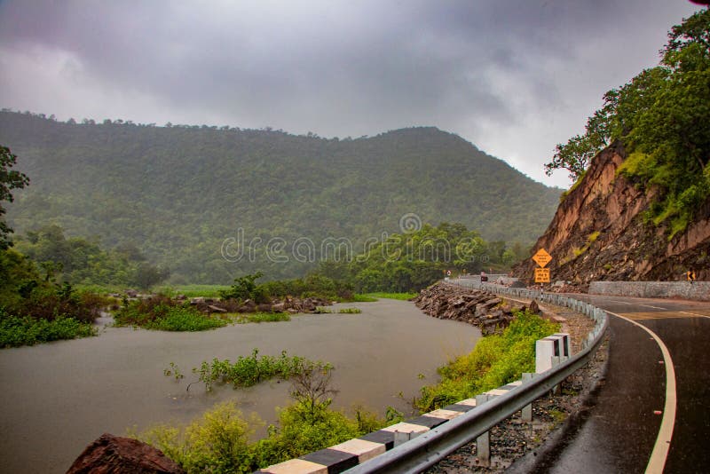 Road Along the River on a Rainy Day Stock Image - Image of landscape ...