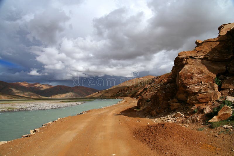 Road Along the River in Tibet Stock Image - Image of landscape, route ...