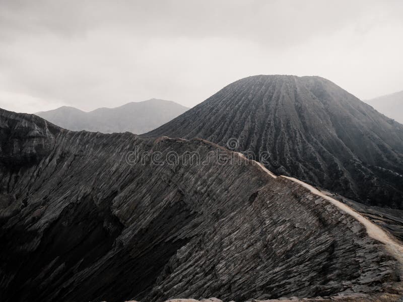 The Road Around Active Volcano Bromo, Indonesia Stock Photo - Image of ...