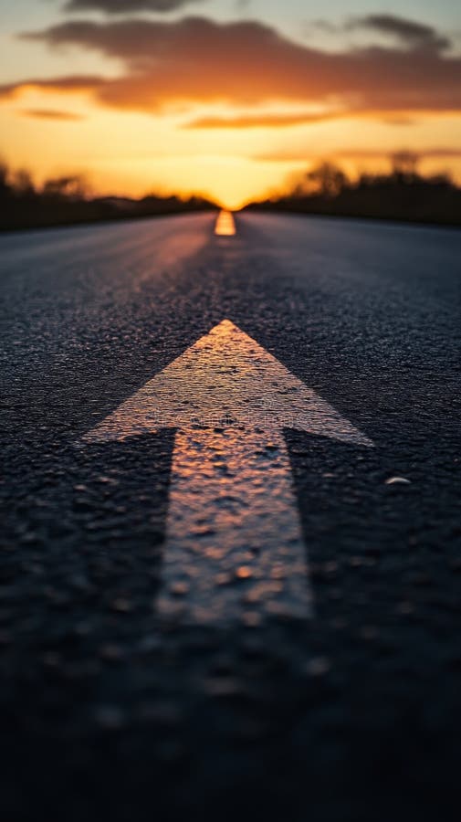 Road with Arrow at Sunset, Perspective View. Journey and Direction ...