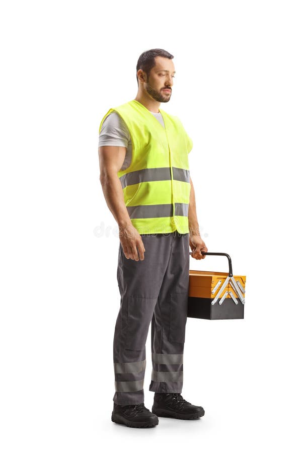 Roadside Car Mechanic Holding a Tool Box and Looking at a SUV with an ...