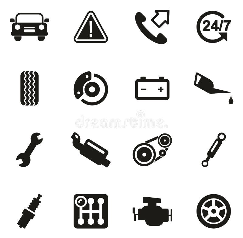 Road Assistance Service Icons White on Black Flat Design Circle Set Big ...