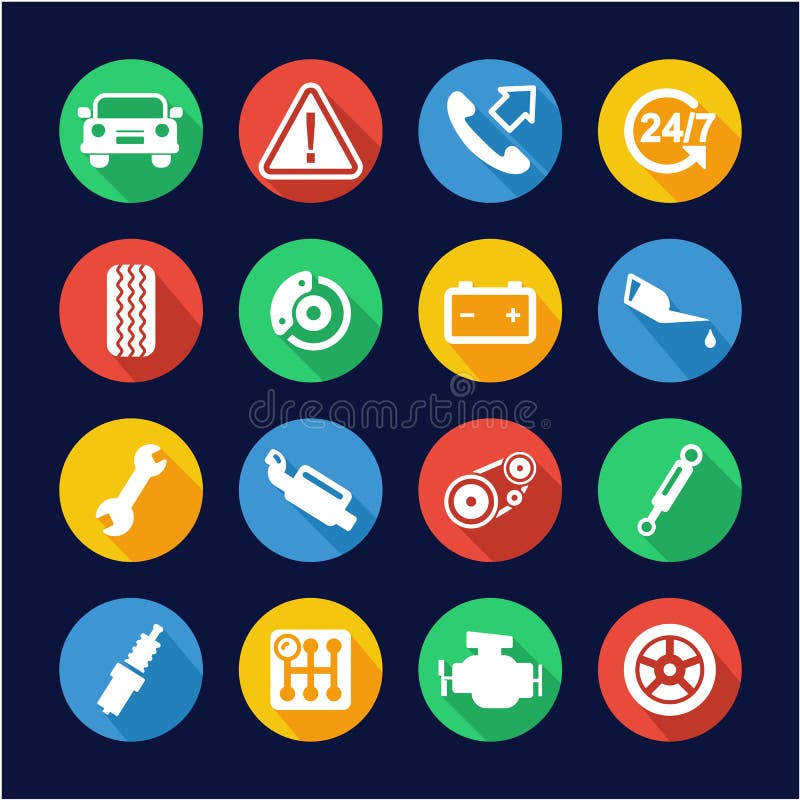 Road Assistance Service Icons Flat Design Circle Stock Vector ...
