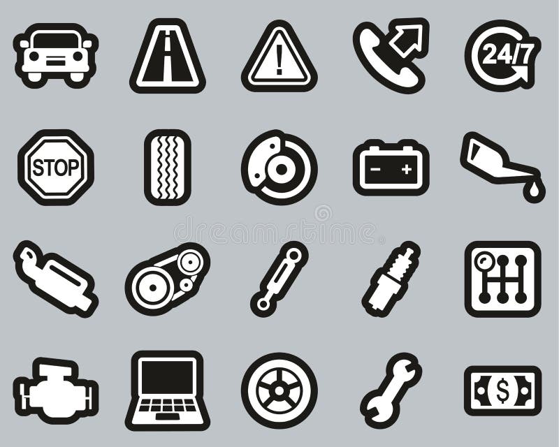 Road Assistance Service Icons Black & White Flat Design Set Big Stock ...