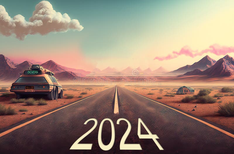 Road Background Retro Style with 2024 Word. New Resolution or New Year ...