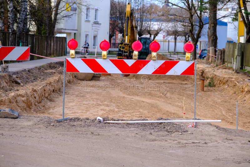 Road Barrier at the Road Construction. Street Construction with New ...