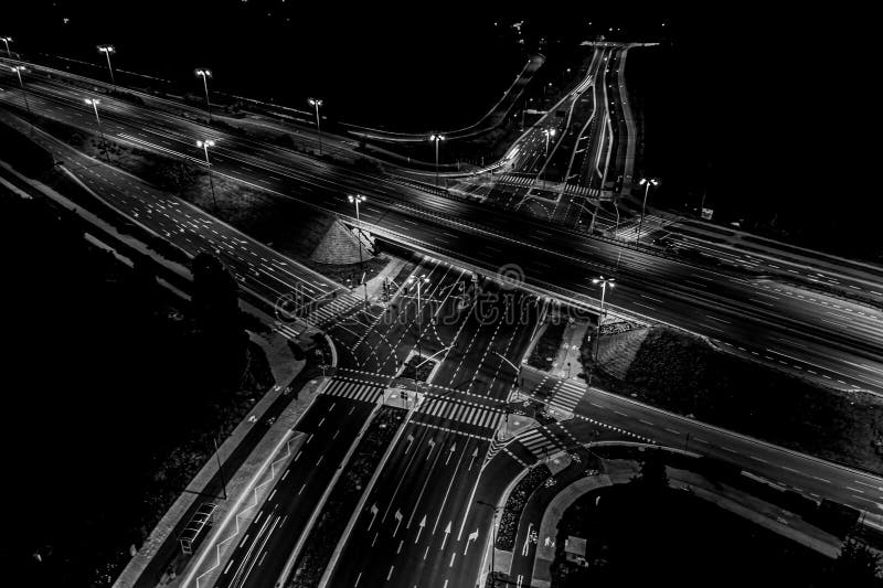 Road Beautiful Aerial View of Busy Intersection at Night , Top View ...