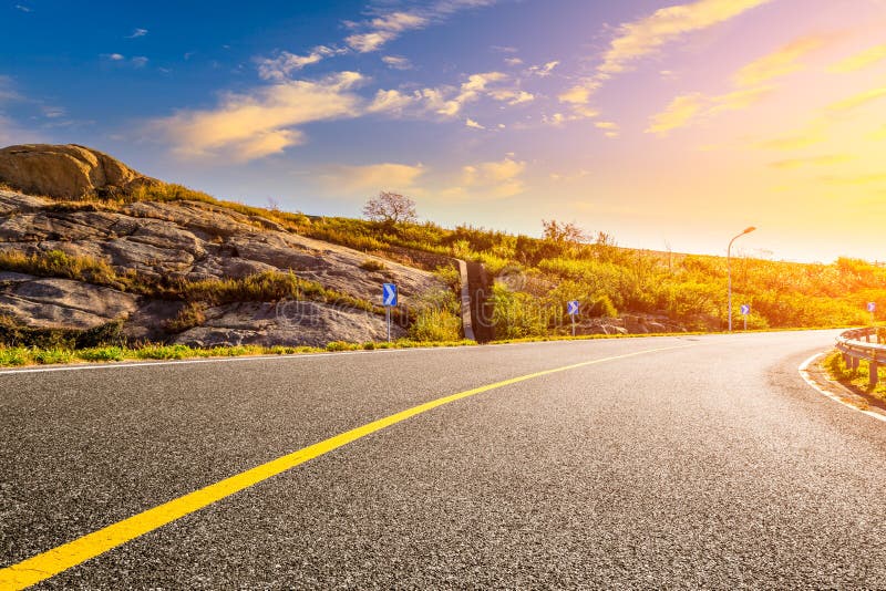 Road and Beautiful Sky at Sunset Stock Photo - Image of autumn, freeway ...