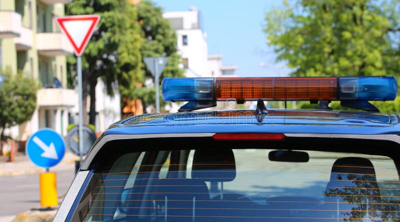 Road Block with Police Car and the Stop Sign Stock Photo - Image of ...