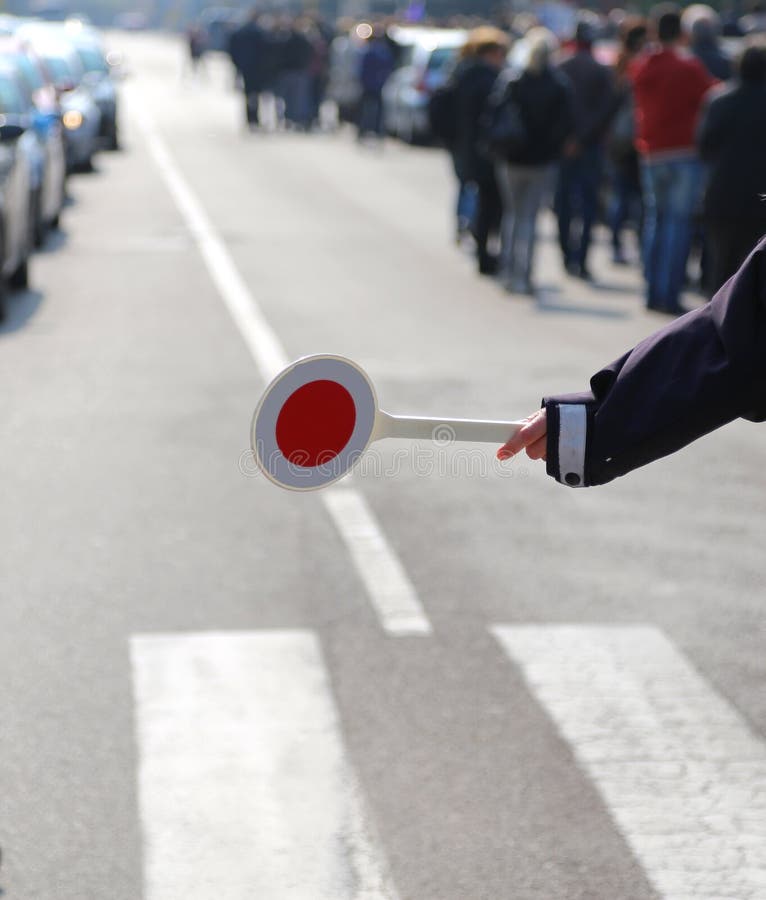 Road Block Policeman during a Traffic Control Stock Photo - Image of ...
