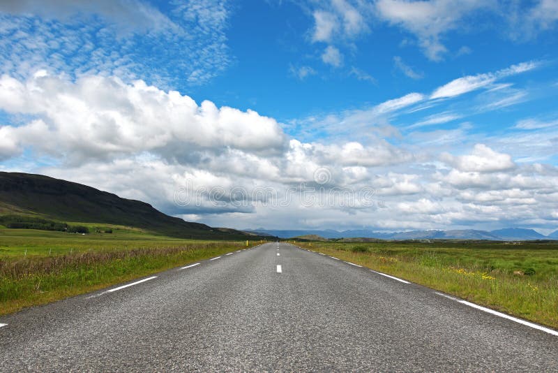 Road into the blue sky stock image. Image of road, marks - 95585715