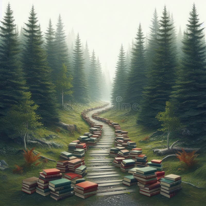 A Road of Books in the Forest. Stock Image - Image of peaceful, journey ...