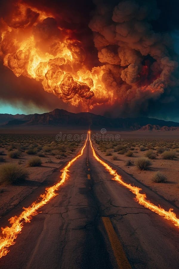 The Road on Both Sides is Burning with Fire Stock Illustration ...