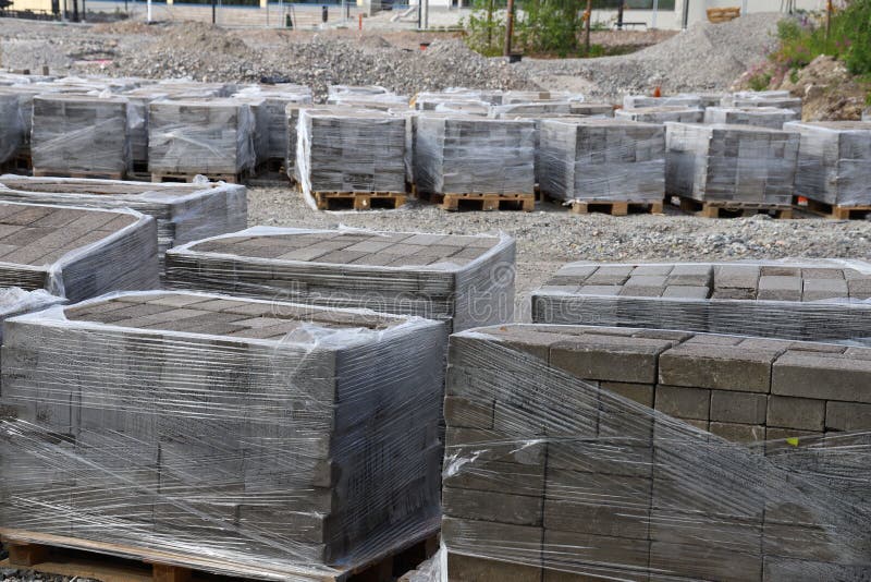 Road Bricks Wrapped in Plastic at the Construction Site Stock Photo ...