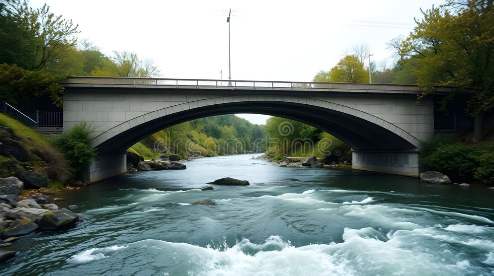 A Road Bridge Arching Over a Flowing River Stock Illustration ...