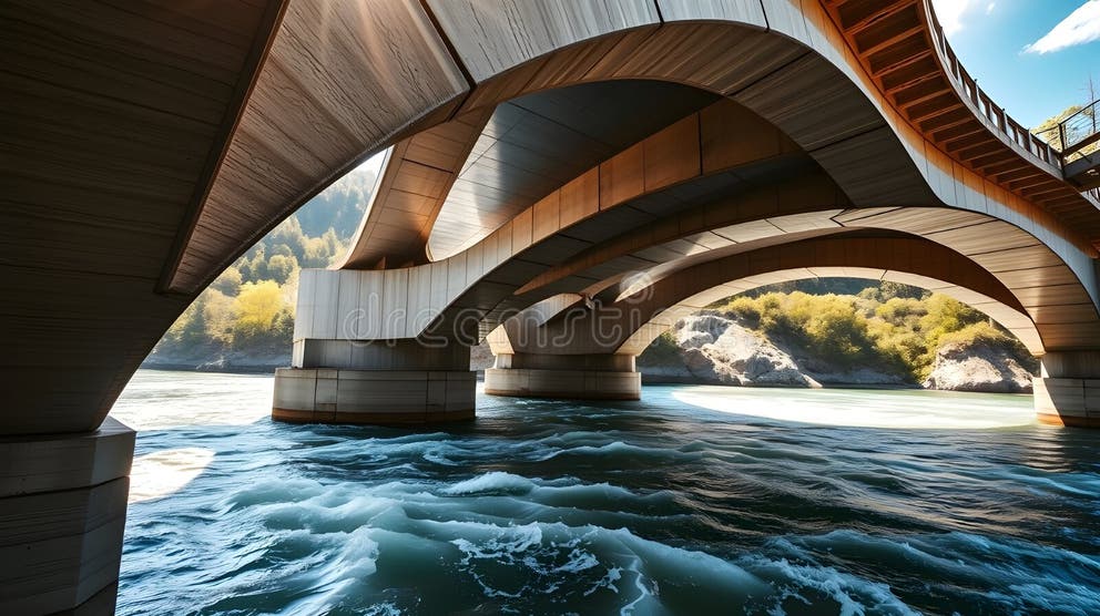 A Road Bridge Arching Over a Flowing River Stock Illustration ...