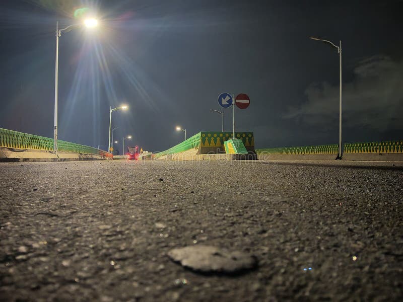 Road Bridge Lamp Night Roadsign Stock Photo - Image of roadsign, lamp ...