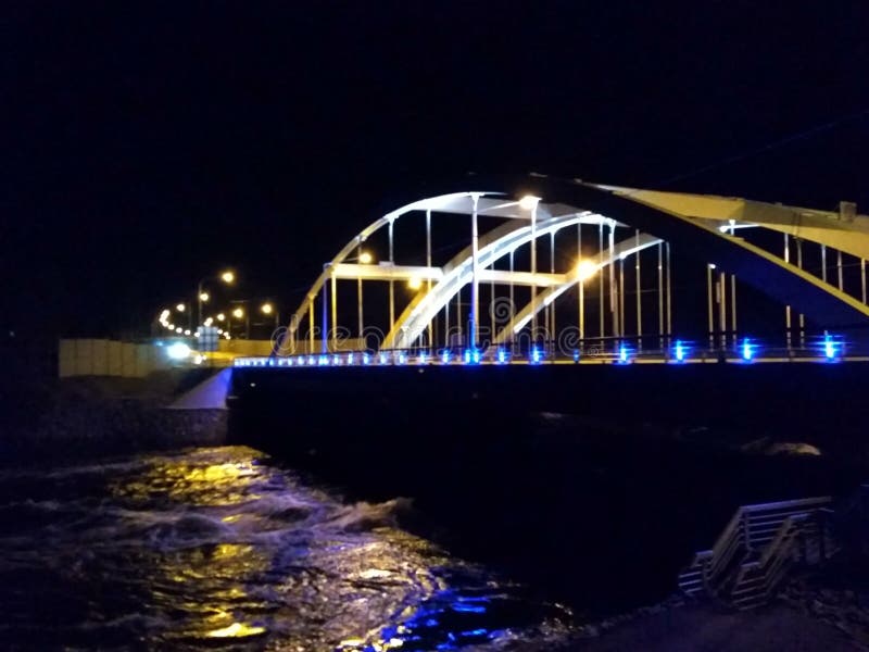 Road and Bridge Lights at Night Stock Image - Image of road, night ...