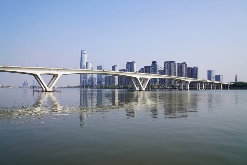 Road Bridge Over the River in the City Stock Image - Image of road ...