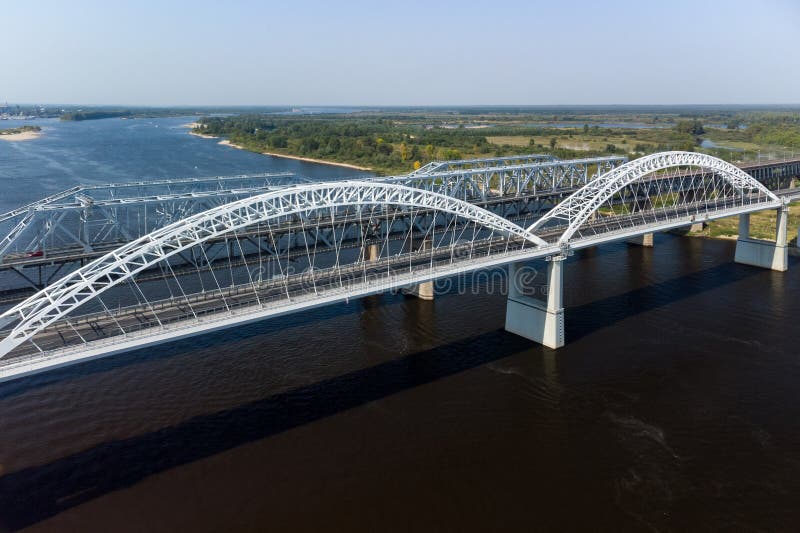Road Bridge Over the River, Filmed on a Copter Stock Image - Image of ...