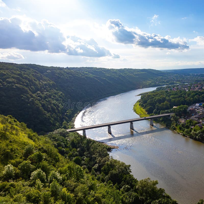 Road Bridge Over the River Top View Water Stock Image - Image of ...