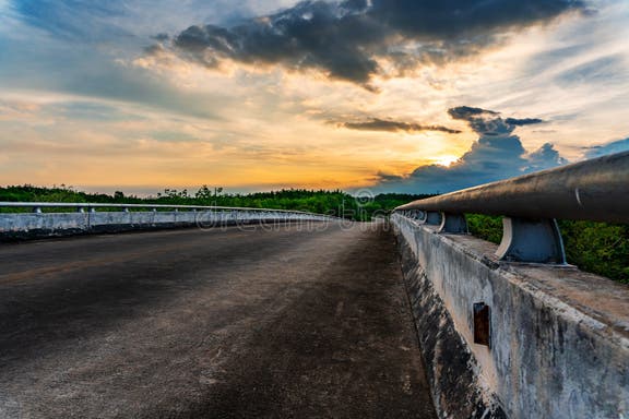 Road with Bridge and Tree in Sunlight Stock Image - Image of natural ...