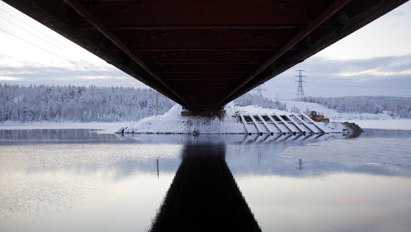 Road Bridge. View from Below. Winter Landscape Stock Image - Image of ...