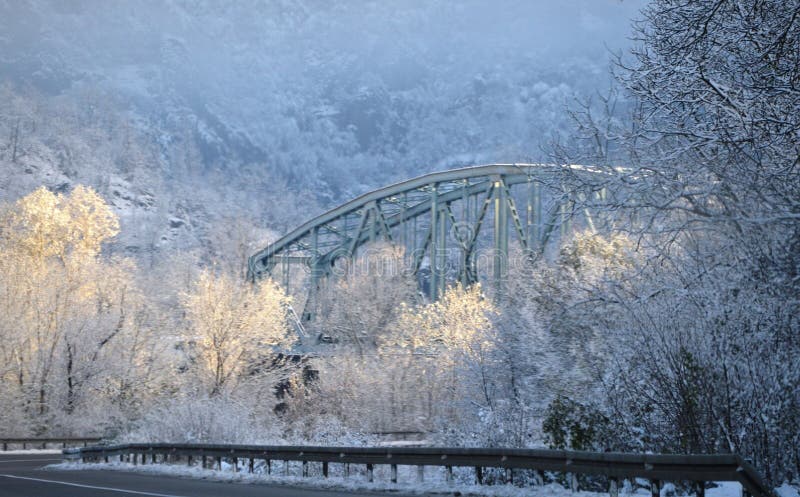 Road and Bridge in Winter in Snow Stock Image - Image of plant, winter ...