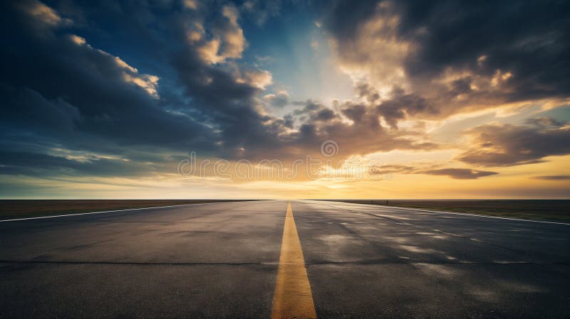 A Road with Bright Markings Stretches into the Distance Under a ...