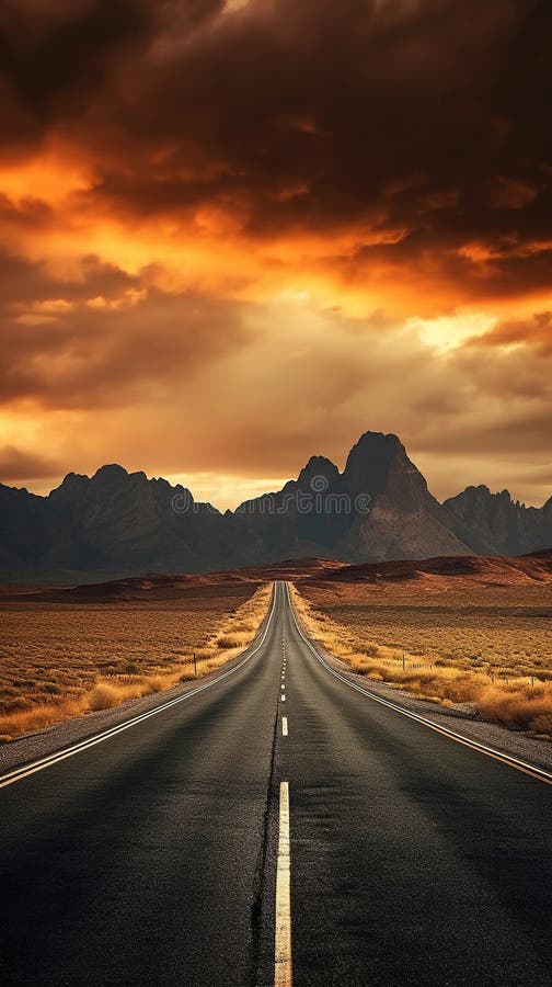 A Road with Bright Markings Stretches into the Distance Under a ...